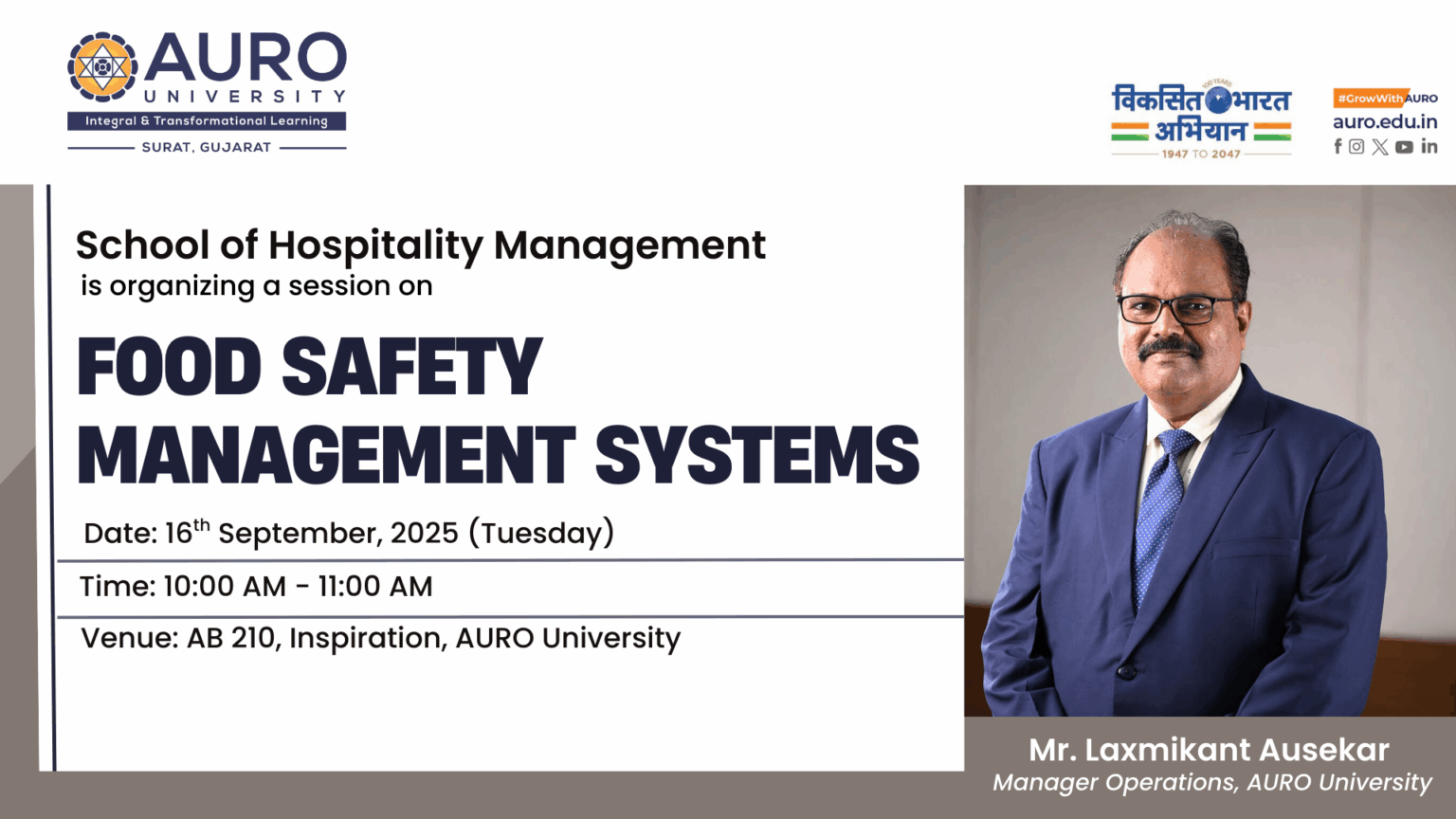Session on Food Safety Management Systems - Auro University